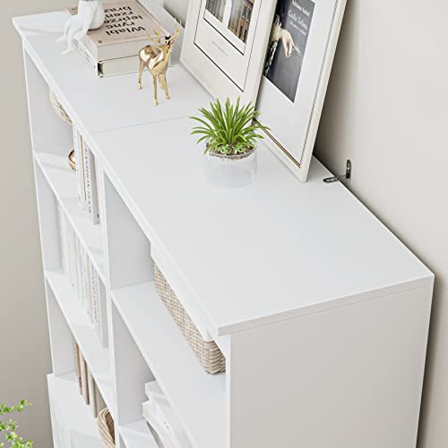 FOTOSOK 71 Inches Tall Storage Cabinet, Bookcase with 3 Drawers and 3-Tier Open Shelves, Wooden Bookshelf Storage Organizer for Living Room, Study, Kitchen, Home Office, White