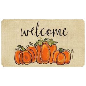 faptoena fall door mat outside,pumpkin welcome mat for front door,thanksgiving autumn indoor outdoor non-slip rugs,fall doormat for farmhouse home porch decorations 30" x 17"