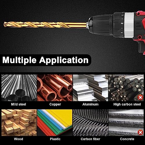 UBESTHS Titanium Twist Drill Bit Set, 10 Pcs 1/8" Hex Shank Drill Bits High Speed Steel for Wood, Plastic, Aluminum Alloy, Metal, Quick Change