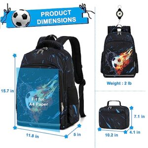 LEDAOU Kids School Backpack with Lunch Box for Boys Girls Bookbag School Bag Preschool Kindergarten Toddler Backpack (Soccer)