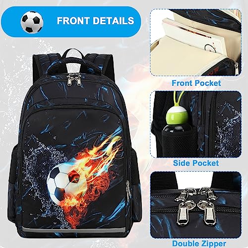 LEDAOU Kids School Backpack with Lunch Box for Boys Girls Bookbag School Bag Preschool Kindergarten Toddler Backpack (Soccer)