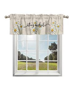 homechoid farmhouse flower curtain valance for windows/living room/kitchen/bathroom/farmhouse, gold white daisy floral watercolor short rod pocket tier curtain window treatment 1 panel 54x18