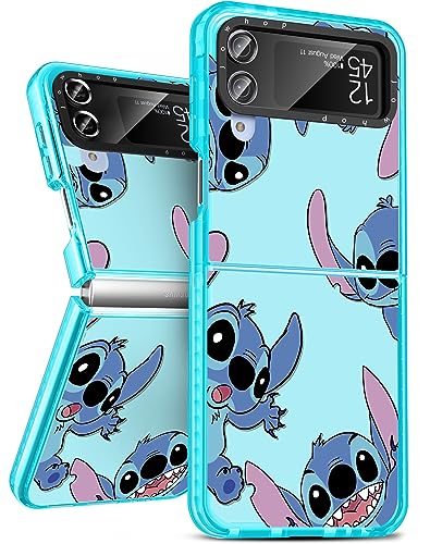 Jowhep for Z Flip 4 Case Girly Cute Cartoon Character Pattern Design for Girls Kids Boys Teens Women Cover Fun Kawaii Cool Clear Soft TPU Cases for Samsung Galaxy Z Flip 4 6.7", Black Stit