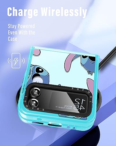 Jowhep for Z Flip 4 Case Girly Cute Cartoon Character Pattern Design for Girls Kids Boys Teens Women Cover Fun Kawaii Cool Clear Soft TPU Cases for Samsung Galaxy Z Flip 4 6.7", Black Stit