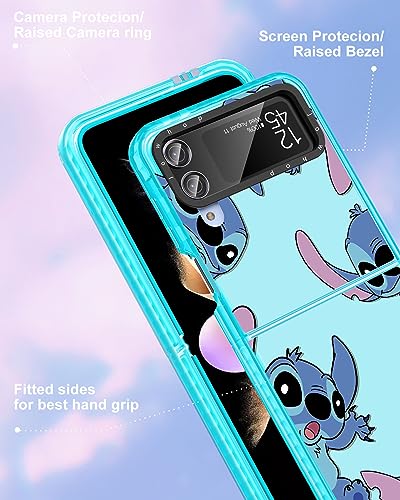 Jowhep for Z Flip 4 Case Girly Cute Cartoon Character Pattern Design for Girls Kids Boys Teens Women Cover Fun Kawaii Cool Clear Soft TPU Cases for Samsung Galaxy Z Flip 4 6.7", Black Stit