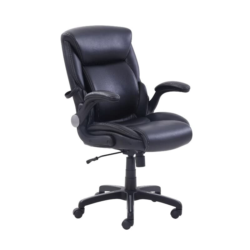 Lumbar Bonded Leather Manager Office Chair, Black (Color : Black)