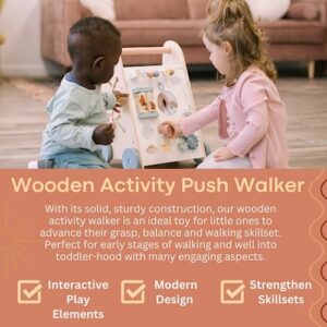 Upyearling - Wooden Baby Walker - Sit to Stand Learning Activity Walker for Boys and Girls - Easy to Grip Handle Push Walker - Built-in Toys and Activities - Promotes Motor Skills