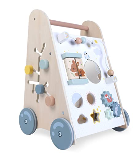 Upyearling - Wooden Baby Walker - Sit to Stand Learning Activity Walker for Boys and Girls - Easy to Grip Handle Push Walker - Built-in Toys and Activities - Promotes Motor Skills