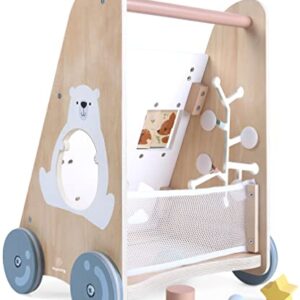 Upyearling - Wooden Baby Walker - Sit to Stand Learning Activity Walker for Boys and Girls - Easy to Grip Handle Push Walker - Built-in Toys and Activities - Promotes Motor Skills