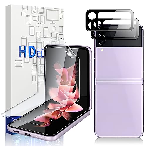 Vizvera【2 Pack Galaxy Z Flip 3 Screen Protector EPU Film+2 Pack Flip 3 Inner Screen Flexible Film】HD Transparent High Clarity, Anti-Shatter, Bubble Free for Samsung Galaxy Z Flip 3 5G Screen Protector-Clear