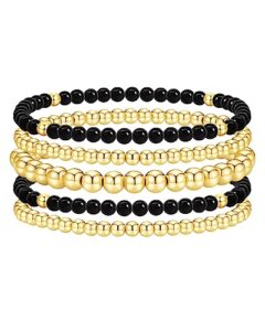 gold beaded bracelets for women stackable gold bracelets for women 14k gold plated stretch bead ball bracelet hypoallergenic bohemian bracelets