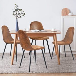 Dining Chairs Set of 4 Modern Suede PU Leather Comfortable Side Seating with Black Metal Legs for Kitchen, Guest, Brown