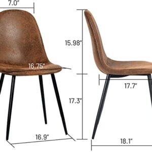 Dining Chairs Set of 4 Modern Suede PU Leather Comfortable Side Seating with Black Metal Legs for Kitchen, Guest, Brown