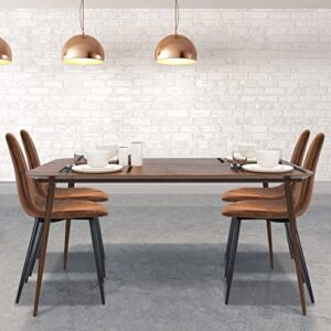 Dining Chairs Set of 4 Modern Suede PU Leather Comfortable Side Seating with Black Metal Legs for Kitchen, Guest, Brown