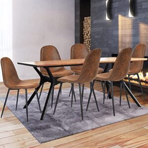 Dining Chairs Set of 4 Modern Suede PU Leather Comfortable Side Seating with Black Metal Legs for Kitchen, Guest, Brown