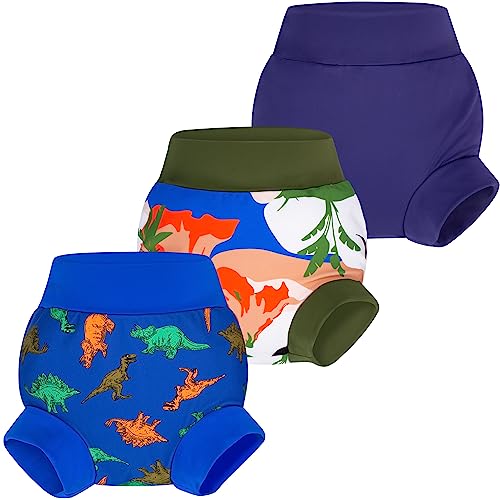 BIG ELEPHANT Baby Swim Diapers 3pcs, Reusable Adjustable Washable Waterproof Swimming Diaper for Boy's and Girl's, 3T