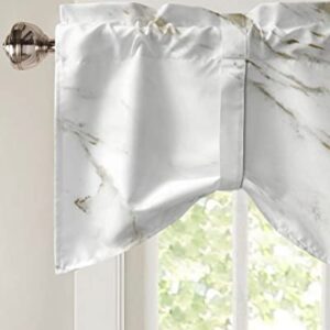 JasmineM White Gold Marble Tie Up Valance Curtains for Living Room, Adjustable Rod Pocket Kitchen Valances for Windows Bedroom Bathroom, Wild Symbol Shades Window Treatment, 42x12inch