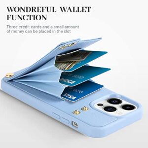 LAMEEKU for iPhone 12 Pro Max Wallet Case with Card Holder, Leather Card Slots Case, 360°Rotation Ring Kickstand, RFID Blocking Protective Case Designed for Apple iPhone 12 Pro Max 6.7'' Blue