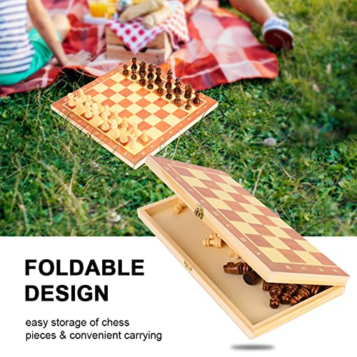 Keenso Chess Set, Folding Portable Wooden Chessboard Folding Board Chess Game for Party Family Activities