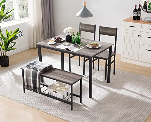 Dining Room Table Set,Kitchen Table and 2 Chairs with Bench,Wood Breakfast Table Set with Storage Racks for Small Space,Apartment,Dining Room, Home Office