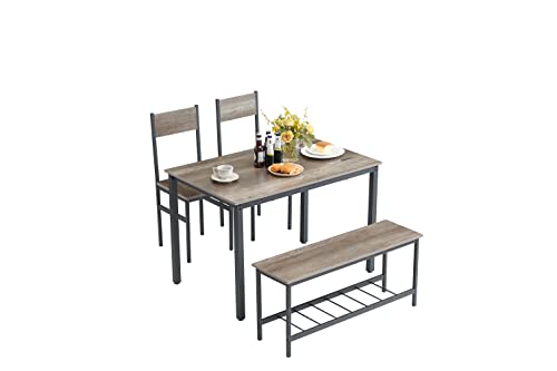 Dining Room Table Set,Kitchen Table and 2 Chairs with Bench,Wood Breakfast Table Set with Storage Racks for Small Space,Apartment,Dining Room, Home Office