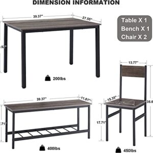 Dining Room Table Set,Kitchen Table and 2 Chairs with Bench,Wood Breakfast Table Set with Storage Racks for Small Space,Apartment,Dining Room, Home Office