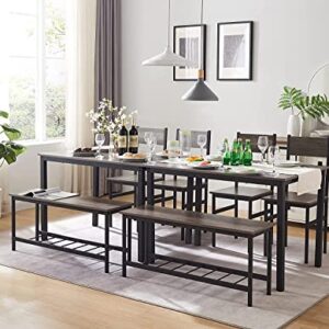 Dining Room Table Set,Kitchen Table and 2 Chairs with Bench,Wood Breakfast Table Set with Storage Racks for Small Space,Apartment,Dining Room, Home Office