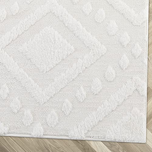 Antep Rugs Palafito 8x10 Diamond Geometric High-Low Pile Shag Textured Indoor Area Rug, White, 7'10" x 10'