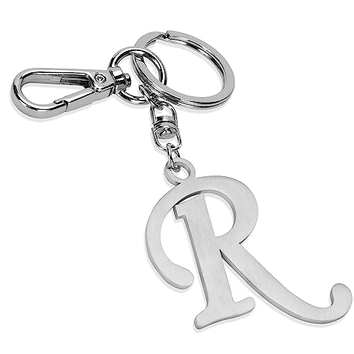 Hongeely Gold Letter Key Chain Men Stainless Steel Initial Key Ring Boys Alphabet Keychains for Car Keys (Silver keychain R)