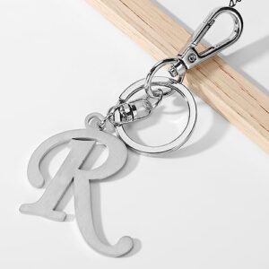 Hongeely Gold Letter Key Chain Men Stainless Steel Initial Key Ring Boys Alphabet Keychains for Car Keys (Silver keychain R)