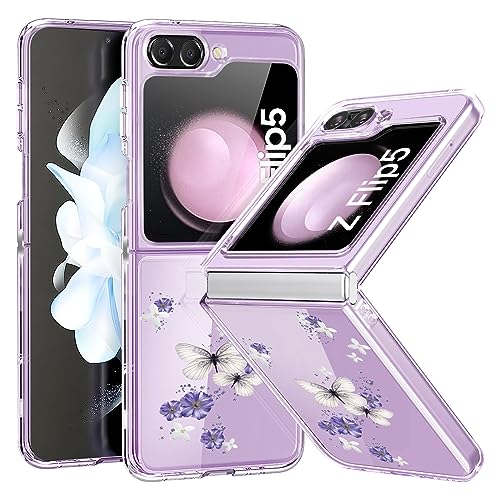 For Samsung Galaxy Z Flip 5 Case Soft Silicone TPU Flowers Galaxy Z Flip 5 Case Protective Thin Soft Butterfly Pattern Transparent Clear Cover Pretty Phone Case For Samsung Z Flip 5 5G Case (Flower A)