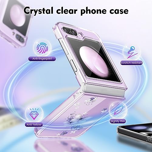 For Samsung Galaxy Z Flip 5 Case Soft Silicone TPU Flowers Galaxy Z Flip 5 Case Protective Thin Soft Butterfly Pattern Transparent Clear Cover Pretty Phone Case For Samsung Z Flip 5 5G Case (Flower A)