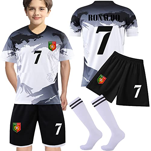 Casmyd Kids Portugal Rona’ldo Jersey+Soccer Shorts Youth Football Sports Team Camo Graphic Shirts Kit Uniform for Boys Girl