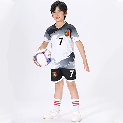 Casmyd Kids Portugal Rona’ldo Jersey+Soccer Shorts Youth Football Sports Team Camo Graphic Shirts Kit Uniform for Boys Girl