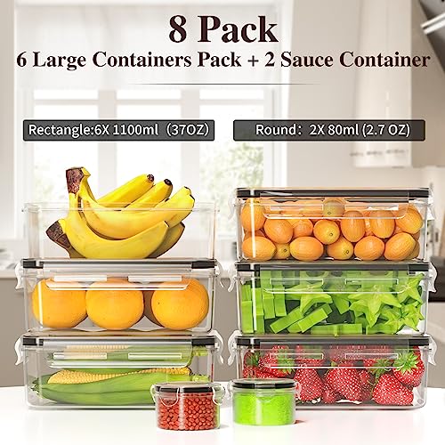 JSCARES Airtight Food Storage Containers with Lids - 16 Pcs (8 Lids & 8 Containers) Premium BPA-Free Plastic Food Containers Set Reusable for Kitchen Organization - 4.6 Cup Meal Prep Containers Microwave Dishwasher and Freezer Safe