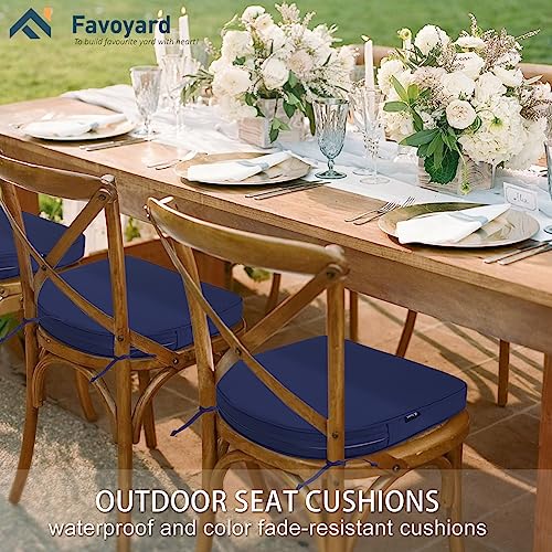 Favoyard Outdoor Chair Cushions 17"x16"x2" Set of 4 Waterproof Seat Cushion for Patio Furniture with 3-Year Fade Resistant Removable Cover Attach Straps Hidden Zipper Round Corner for Yard Garden