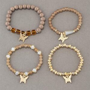 Fuqimanman2020 Boho 4pcs Butterfly Charm Gold Beaded Stackable Stretch Bracelet Set Crystal Butterfly Colorful Elastic Bracelets-Brown