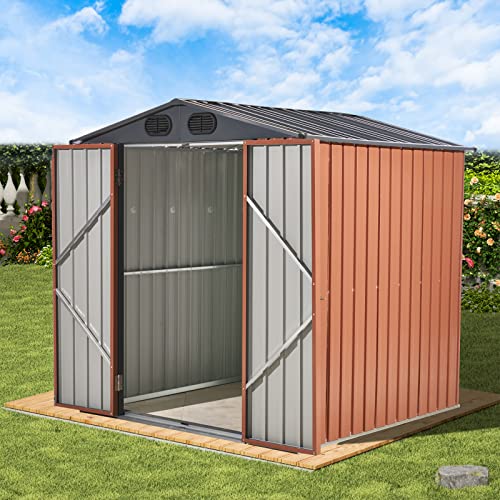 Zevemomo 6 x 6 ft Outdoor Storage Shed, All Weather Metal Shed with Singe Lockable Door, Tool Shed Outdoor Storage for Garden, Patio, Backyard, Lawn, Antique Brown