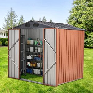 Zevemomo 6 x 6 ft Outdoor Storage Shed, All Weather Metal Shed with Singe Lockable Door, Tool Shed Outdoor Storage for Garden, Patio, Backyard, Lawn, Antique Brown