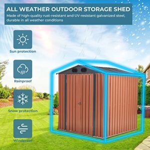 Zevemomo 6 x 6 ft Outdoor Storage Shed, All Weather Metal Shed with Singe Lockable Door, Tool Shed Outdoor Storage for Garden, Patio, Backyard, Lawn, Antique Brown