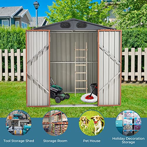 Zevemomo 6 x 6 ft Outdoor Storage Shed, All Weather Metal Shed with Singe Lockable Door, Tool Shed Outdoor Storage for Garden, Patio, Backyard, Lawn, Antique Brown