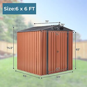 Zevemomo 6 x 6 ft Outdoor Storage Shed, All Weather Metal Shed with Singe Lockable Door, Tool Shed Outdoor Storage for Garden, Patio, Backyard, Lawn, Antique Brown