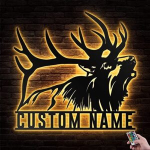 elk deer head metal sign led lights, custom deer hunter gift monogram, deer camp sign, deer name metal sign art decor, elk huunting decor