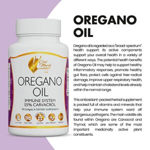 Coco March Oregano Oil - 55% Greek Carvacrol Immune System Support - Gluten Free, Dairy Free, GMO Free, Keto Friendly, Paleo Friendly - 90 Capsules