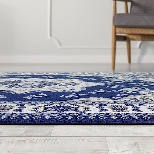 Antep Rugs Alfombras Oriental Traditional 8x10 Non-Skid (Non-Slip) Low Profile Pile Rubber Backing Indoor Area Rugs (Navy Blue, 7'10" x 10')