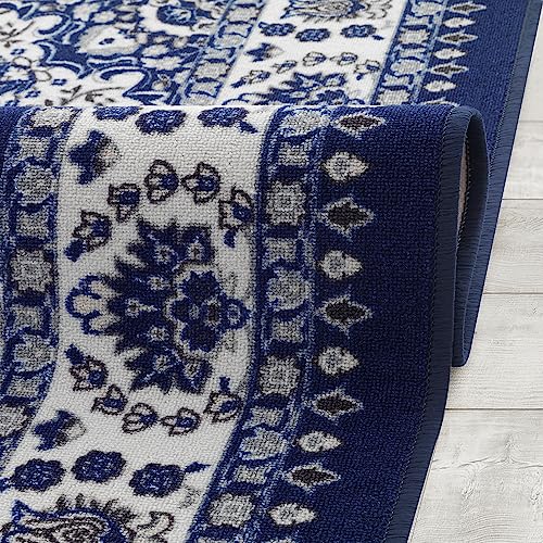 Antep Rugs Alfombras Oriental Traditional 8x10 Non-Skid (Non-Slip) Low Profile Pile Rubber Backing Indoor Area Rugs (Navy Blue, 7'10" x 10')