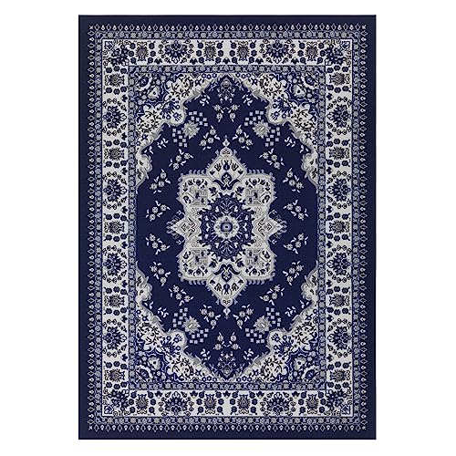 Antep Rugs Alfombras Oriental Traditional 8x10 Non-Skid (Non-Slip) Low Profile Pile Rubber Backing Indoor Area Rugs (Navy Blue, 7'10" x 10')