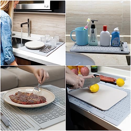 Zoiwdur Dish Drying Mat for Kitchen Counter, Collapsible Dish Drying Pad, Heat-Resistant Silicone Dish Drainer Mat with Non-Slip Backed, for Sink, Drawer Liner(24 x 13 Inches)