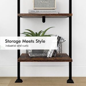 Axeman 5-Tier Ladder Shelf, Tall Narrow Bookcase for Small Spaces, Book Storage Organizer Case for Living Room, Home Office, Study, Industrial Style Black Metal Frame and Rustic Brown Shelf