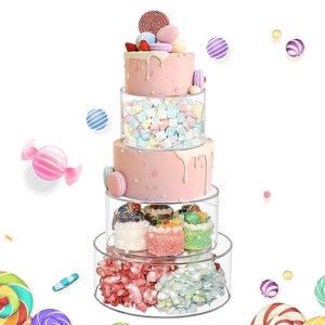 cutora 3pcs acrylic cake stand fillable clear cake riser box cylinder round display case for wedding birthday party 3 tiers 6" 8" 10"